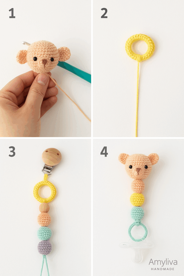 Colorful Amigurumi Pacifier Holders – Free Crochet Pattern for Babies ...