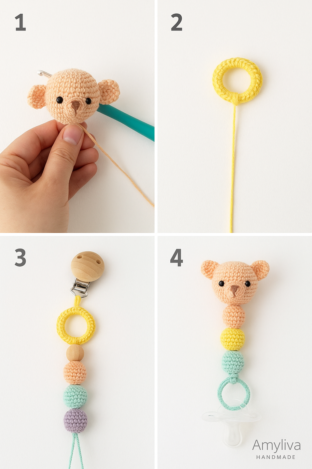 Colorful Amigurumi Pacifier Holders – Free Crochet Pattern for Babies ...