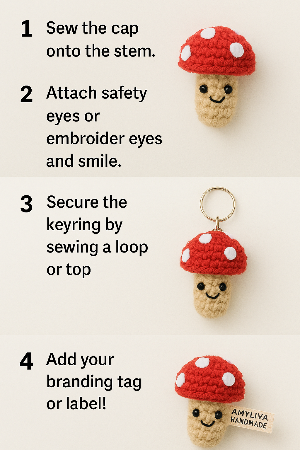 How to Crochet a Mini Mushroom Keychain – Step-by-Step Pattern - Amyliva